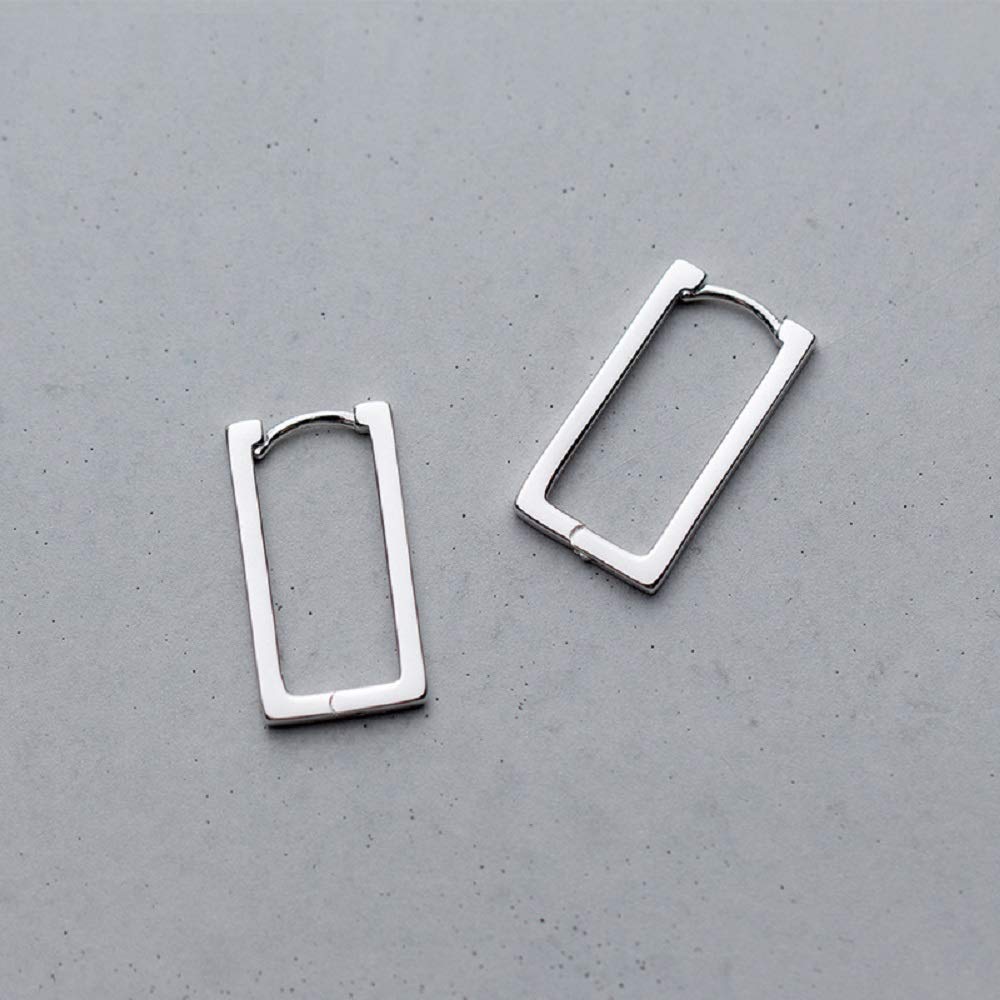 Rectangle Minimalist Sterling Silver Small Hoop Earrings for Women Girls Cartilage Dainty Huggie Hoops 20mm