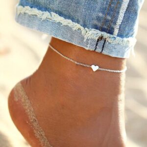 ChicSilver Ankle Bracelets for Women Silver Anklets for Women Dainty Heart Anklet