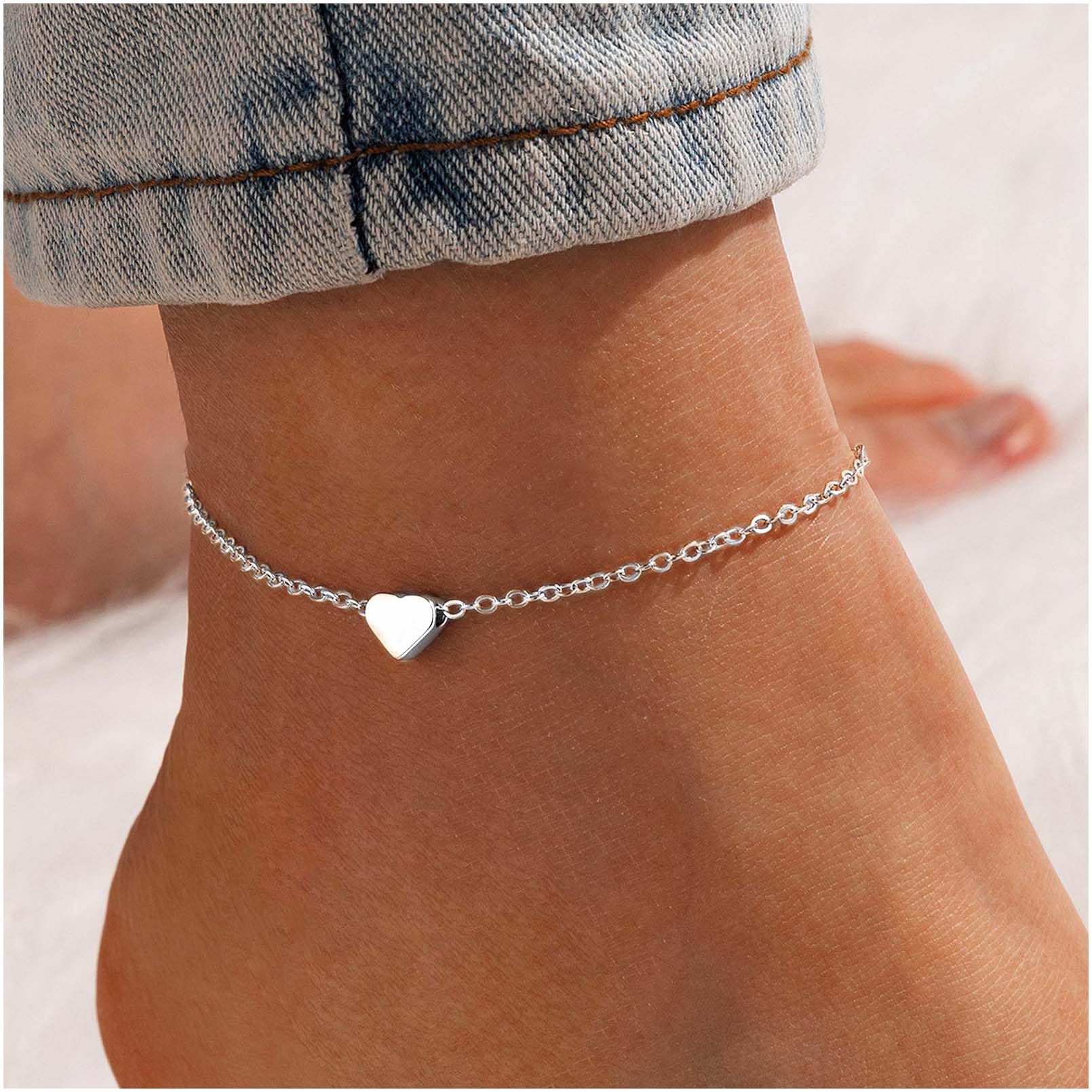 ChicSilver Ankle Bracelets for Women Silver Anklets for Women Dainty Heart Anklet