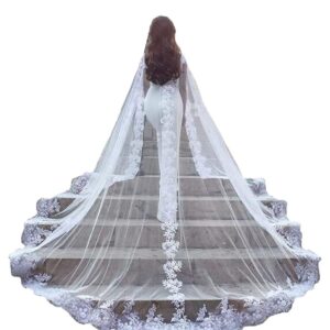 Kelaixiang Women Veil Cape Tulle Lace Applique 3M 4M Wedding Capes Bridal Wraps Long Train Shawls Cloak