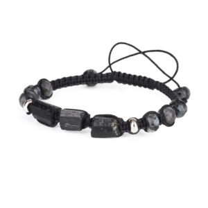 ochoos natural rough black tourmaline healing stone bead faceted hematite nylon rope adjustable macrame energy bracelet man women - (length: unisex adjustable)