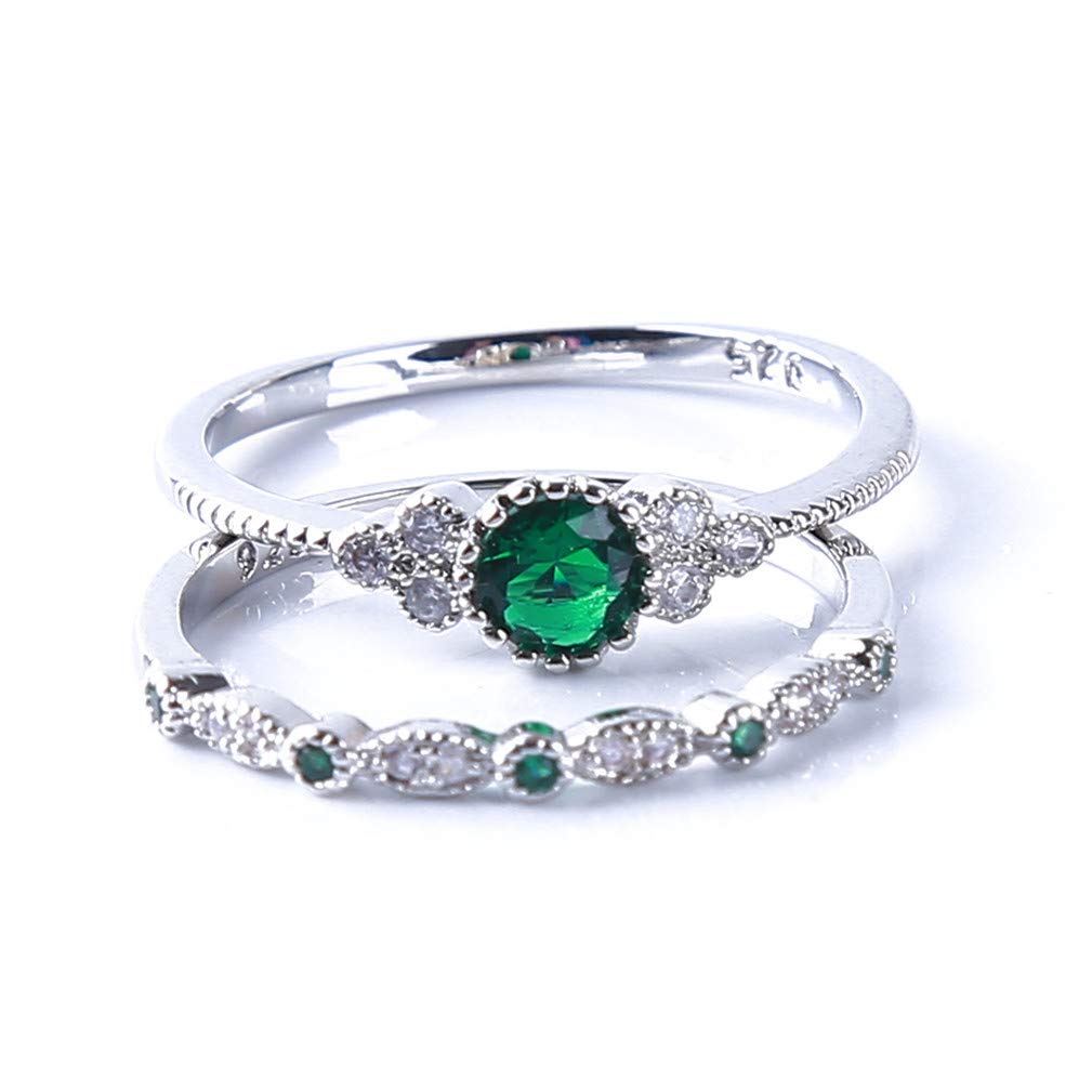 SONGLIN Gemstone Zircon Ring Two-Piece Set of Micro Emerald Rings Engagement Jewelry for Women No.7