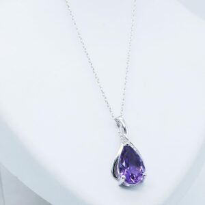 Dazzlingrock Collection 15X10 MM Pear Amethyst & Round Diamond Women Teardrop Pendant with 18 inch Silver Chain in Sterling Silver