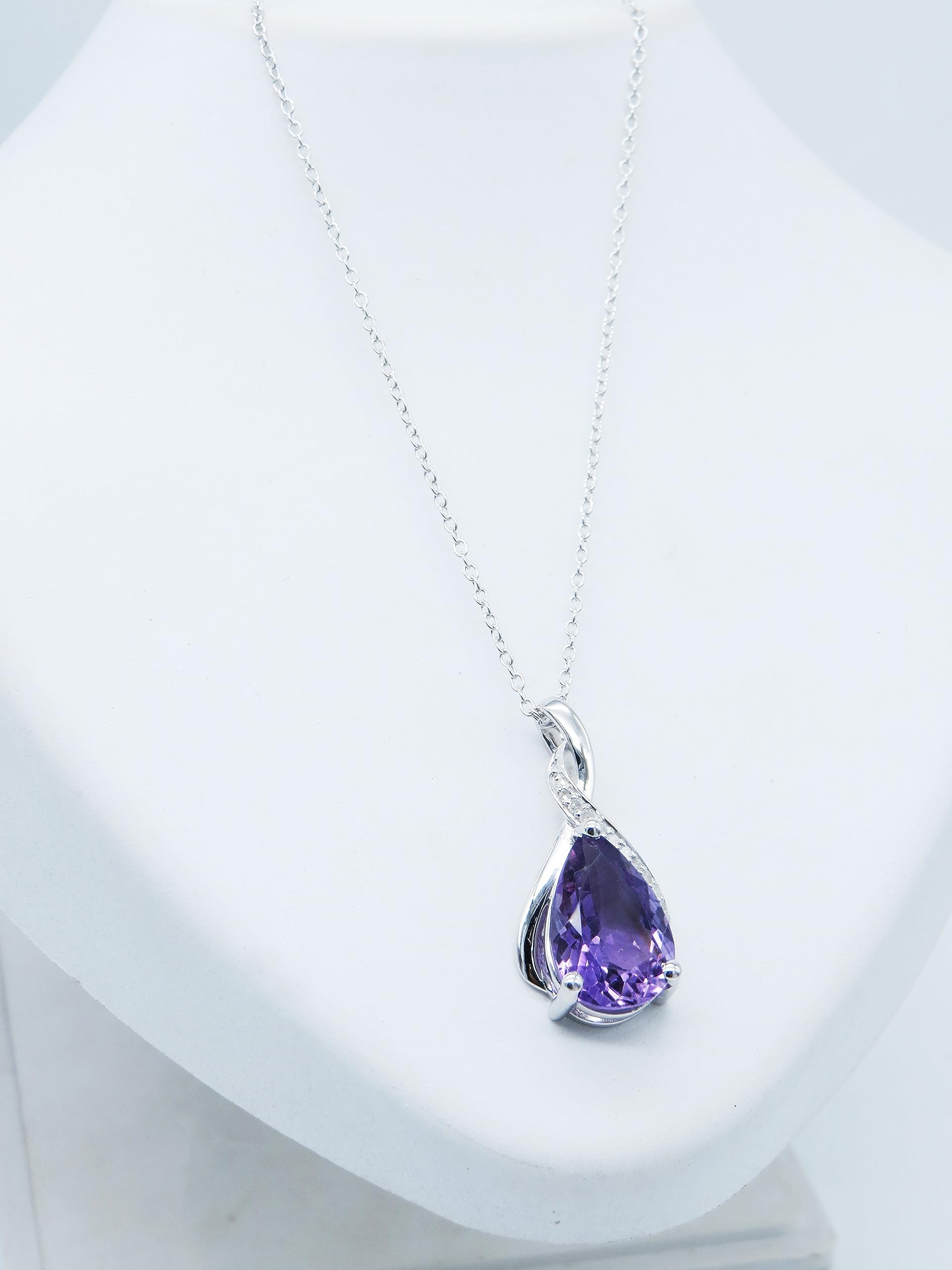 Dazzlingrock Collection 15X10 MM Pear Amethyst & Round Diamond Women Teardrop Pendant with 18 inch Silver Chain in Sterling Silver