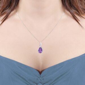 Dazzlingrock Collection 15X10 MM Pear Amethyst & Round Diamond Women Teardrop Pendant with 18 inch Silver Chain in Sterling Silver