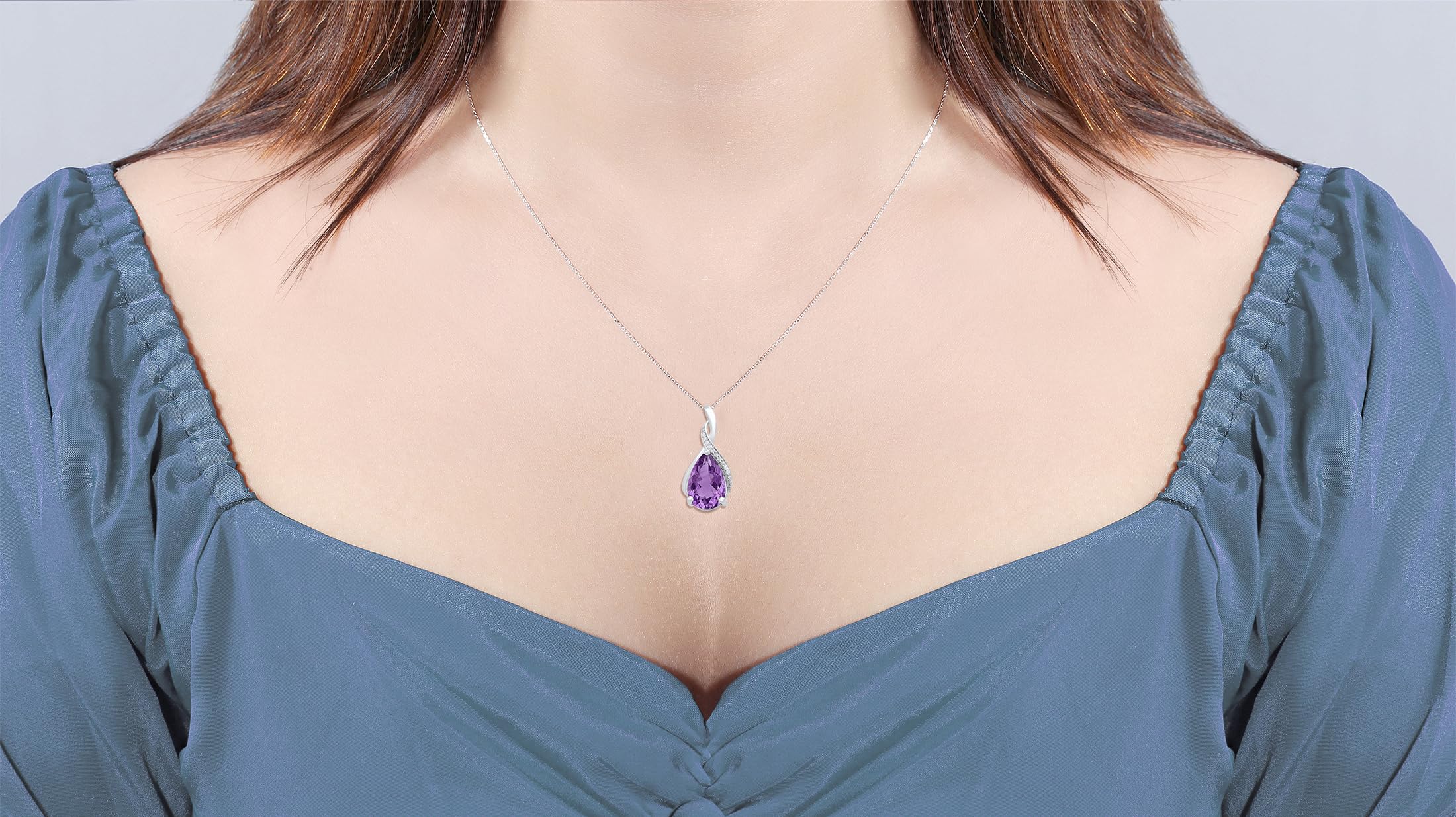 Dazzlingrock Collection 15X10 MM Pear Amethyst & Round Diamond Women Teardrop Pendant with 18 inch Silver Chain in Sterling Silver