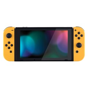 eXtremeRate DIY Replacement Shell Buttons for Nintendo Switch, Soft Touch Back Plate for Switch Console, Custom Housing Case with Full Set Buttons for Joycon Handheld Controller - Caution Yellow