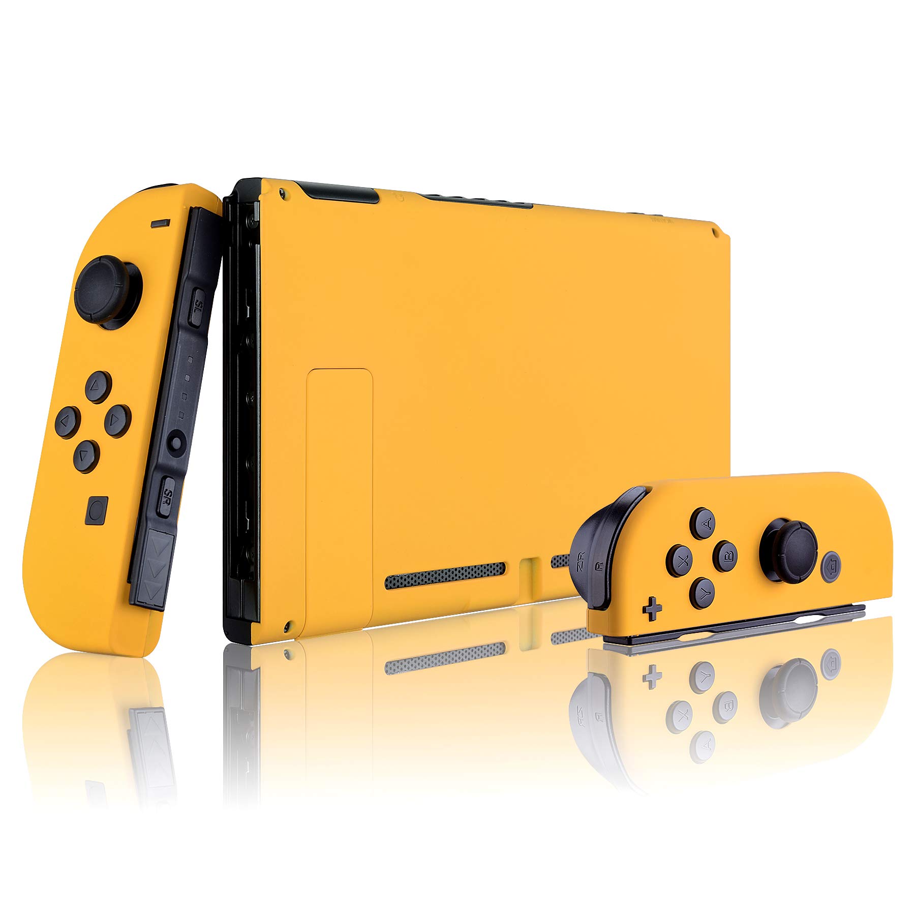 eXtremeRate DIY Replacement Shell Buttons for Nintendo Switch, Soft Touch Back Plate for Switch Console, Custom Housing Case with Full Set Buttons for Joycon Handheld Controller - Caution Yellow