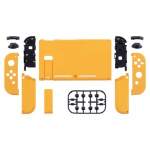 eXtremeRate DIY Replacement Shell Buttons for Nintendo Switch, Soft Touch Back Plate for Switch Console, Custom Housing Case with Full Set Buttons for Joycon Handheld Controller - Caution Yellow