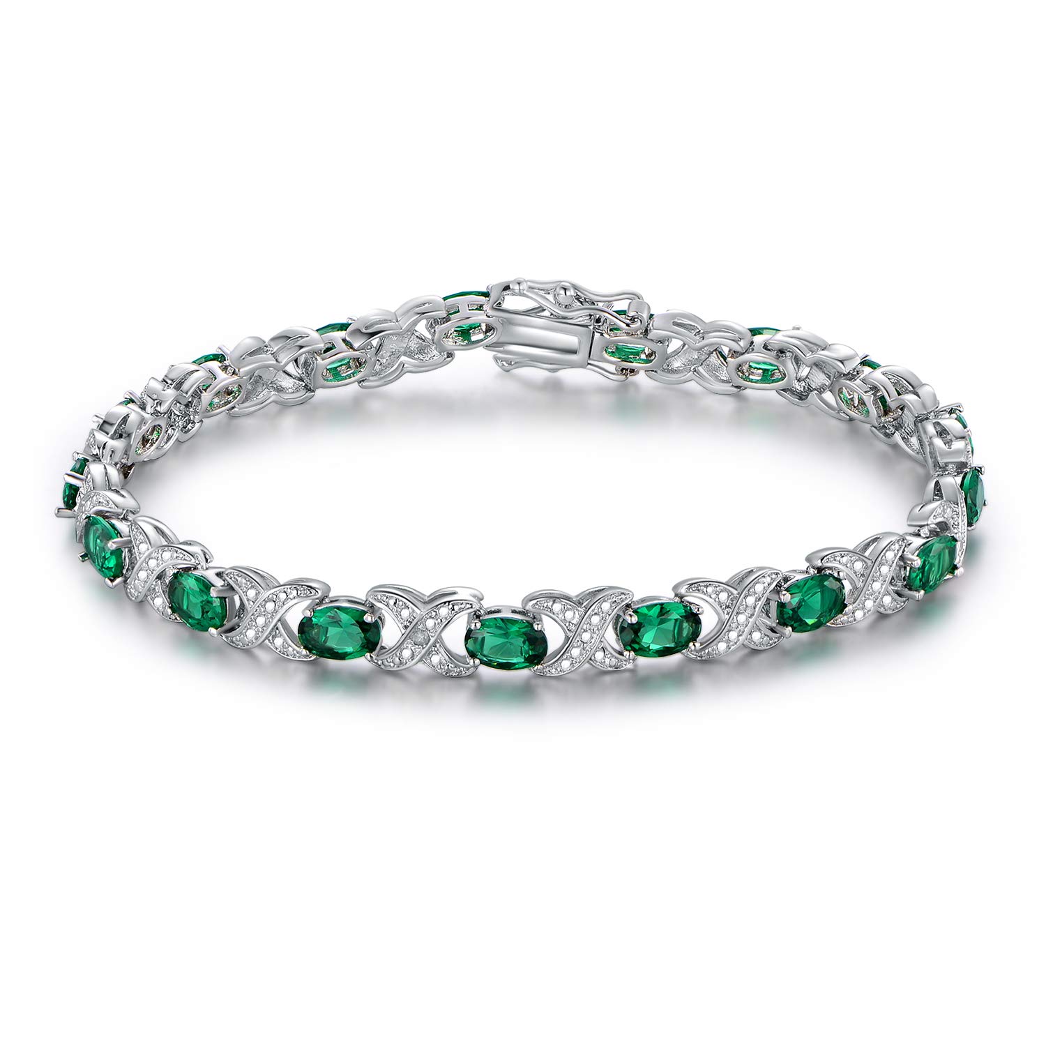 Barzel White Gold Plated Created-Emerald Tennis Bracelet (Rhodium-Plated-Brass, Created Emerald)