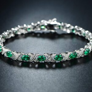 Barzel White Gold Plated Created-Emerald Tennis Bracelet (Rhodium-Plated-Brass, Created Emerald)