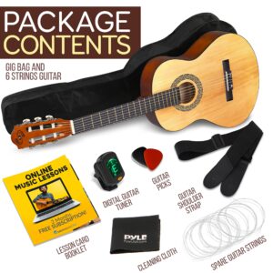 Pyle Beginner Acoustic Guitar Kit, 3/4 Junior Size All Wood Instrument for Kids, Adults, 36" Natural Ash