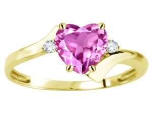 star k heart shape 6mm created pink sapphire bypass ring 14 kt yellow gold size 8