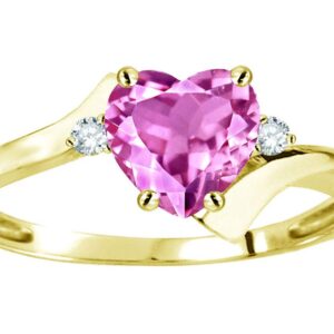 Star K Heart Shape 6mm Created Pink Sapphire bypass Ring 14 kt Yellow Gold Size 8