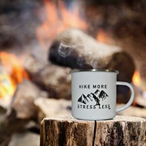 Rogue River Tactical Funny Camp Mug Enamel Camping Coffee Cup Gift Hike More Stress Less Camping Gear