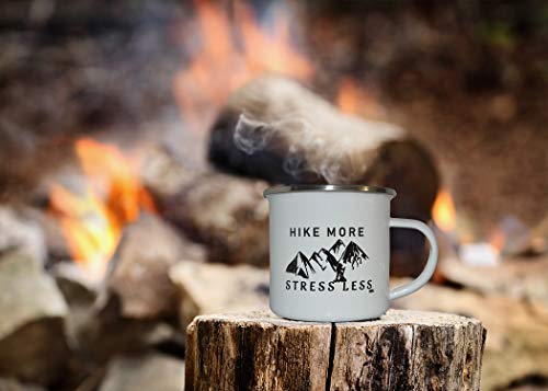 Rogue River Tactical Funny Camp Mug Enamel Camping Coffee Cup Gift Hike More Stress Less Camping Gear