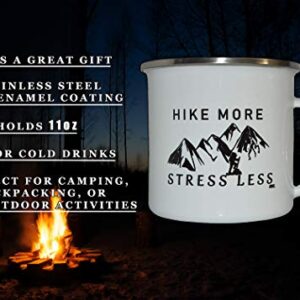 Rogue River Tactical Funny Camp Mug Enamel Camping Coffee Cup Gift Hike More Stress Less Camping Gear