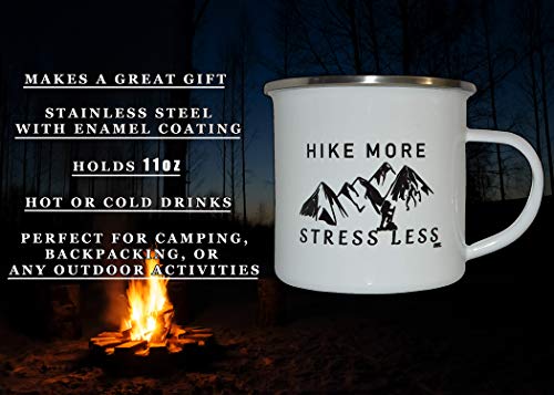 Rogue River Tactical Funny Camp Mug Enamel Camping Coffee Cup Gift Hike More Stress Less Camping Gear