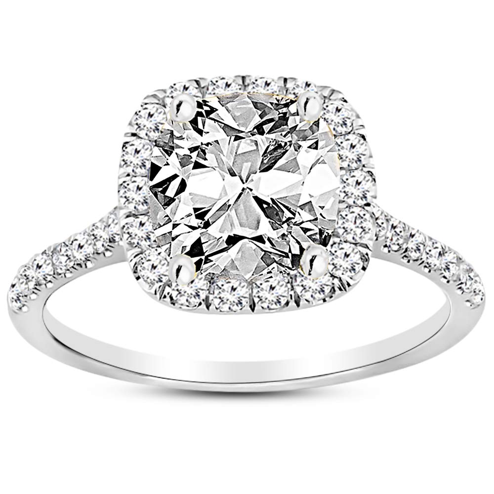 1.25 Ctw Cushion Cut Halo 14K White Gold Diamond Engagement Ring (J-K Color I1-I2 Clarity 1 Ct Center)