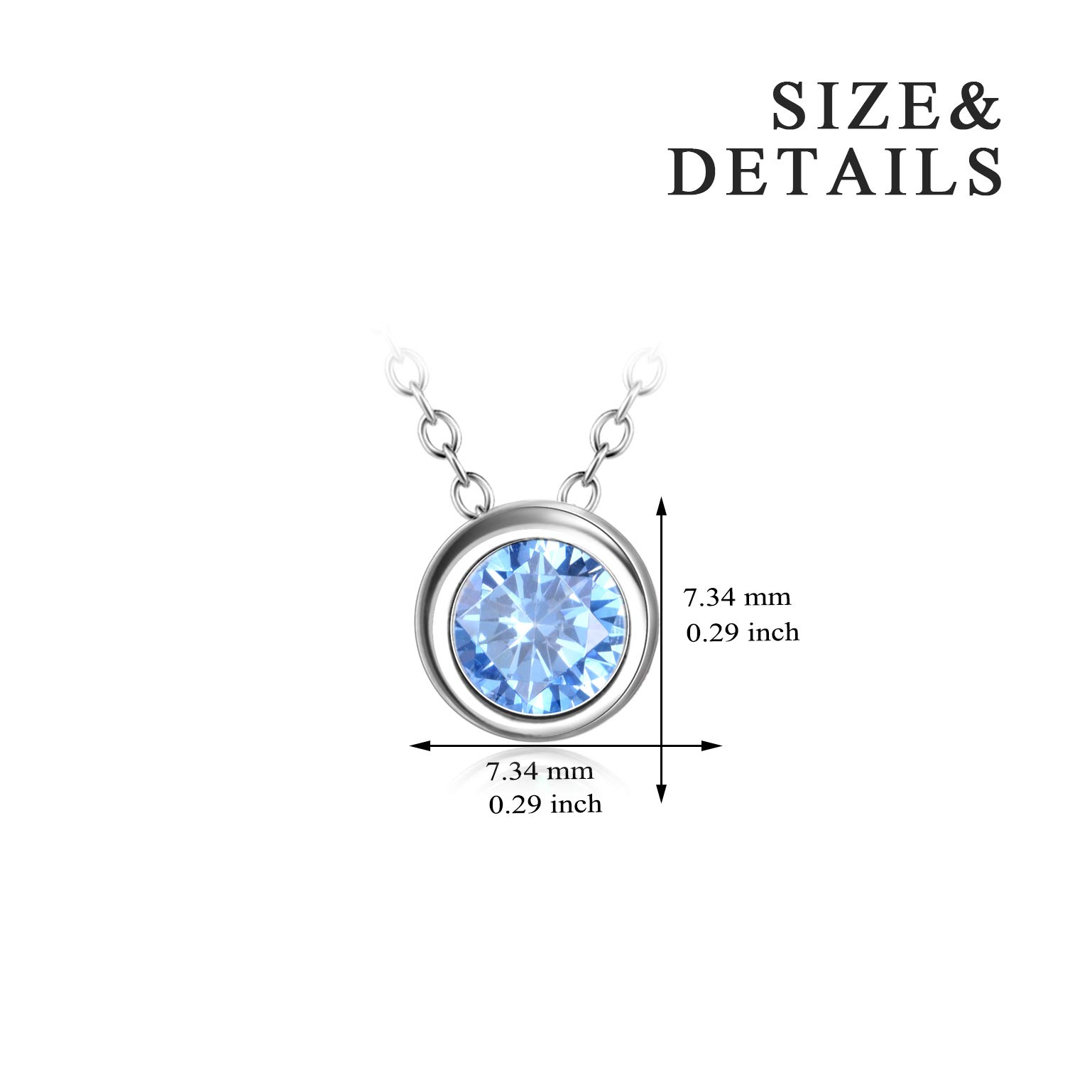 AXELUNA 925 Sterling Silver Created Aquamarine Necklace Jewelry Gifts for Women (March Birthstones)