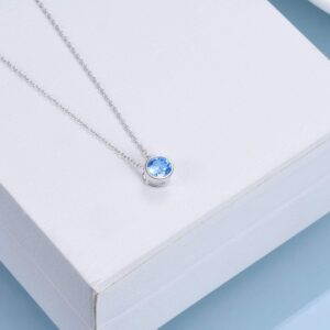 AXELUNA 925 Sterling Silver Created Aquamarine Necklace Jewelry Gifts for Women (March Birthstones)