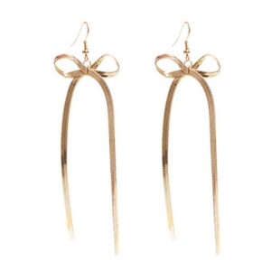 doubnine bow-knot ribbon drop dangle earrings handmade minimal snake chain textured sweet jewelry for women