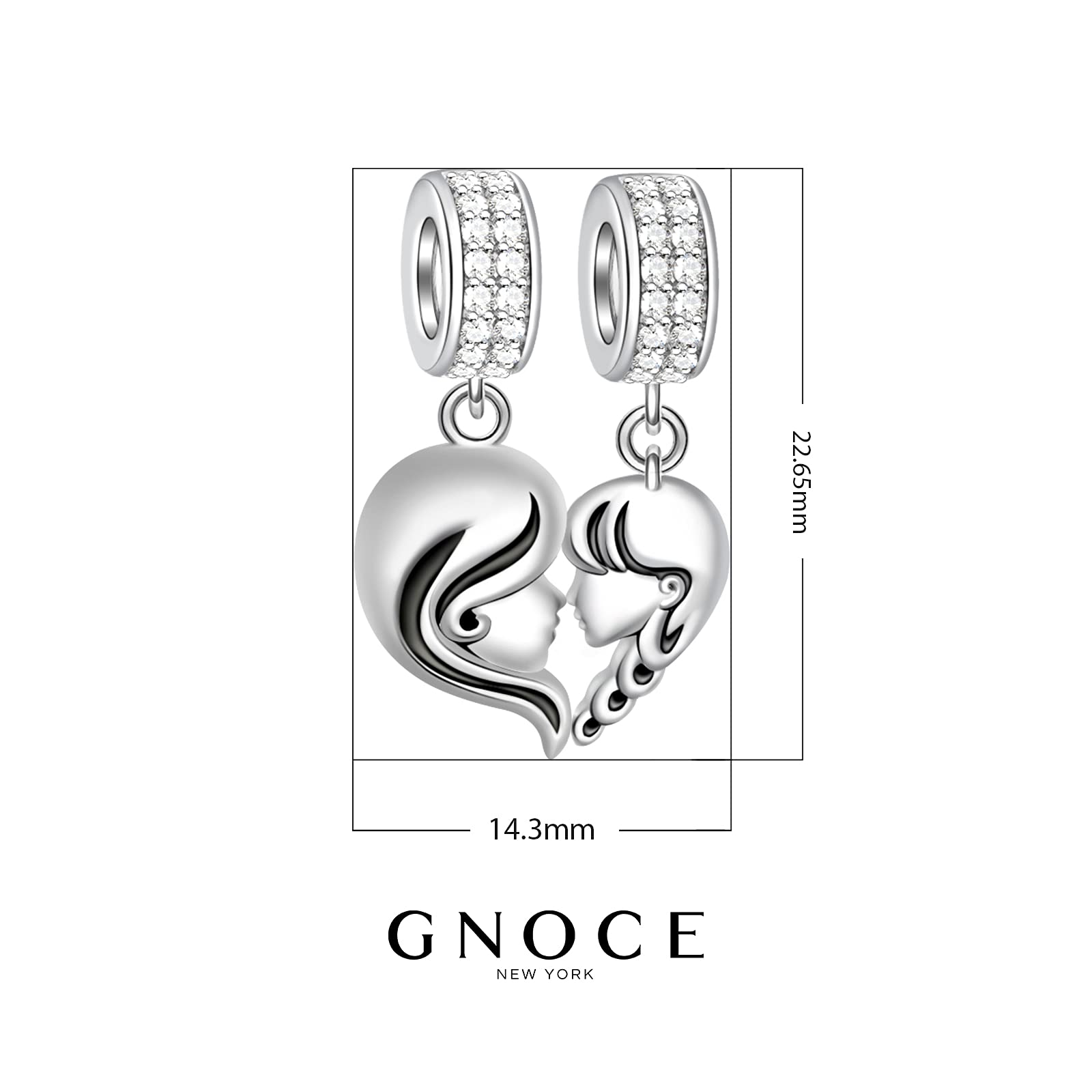 GNOCE [2 Pack Mother and Daughter Charms for Bracelet/Necklace 925 Sterling Silver Mom Love Heart Dangle Charms for Women Mom Mother's Day Gift