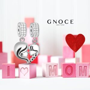 GNOCE [2 Pack Mother and Daughter Charms for Bracelet/Necklace 925 Sterling Silver Mom Love Heart Dangle Charms for Women Mom Mother's Day Gift