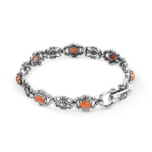 american west sterling silver women's link bracelet oval orange spiny oyster gemstone size small