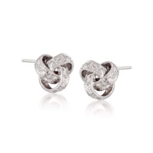 ross-simons diamond accent love knot earrings in 14kt white gold