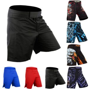 roar mma boxing shorts mixed martial art muay thai bjj grappling fighting (medium, simple black)