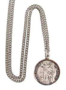 sterling silver catholic patron saint francis of assisi round medal pendant, 13/16 inch