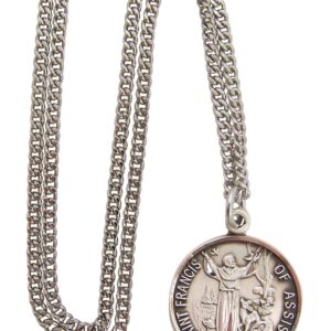 Sterling Silver Catholic Patron Saint Francis of Assisi Round Medal Pendant, 13/16 Inch