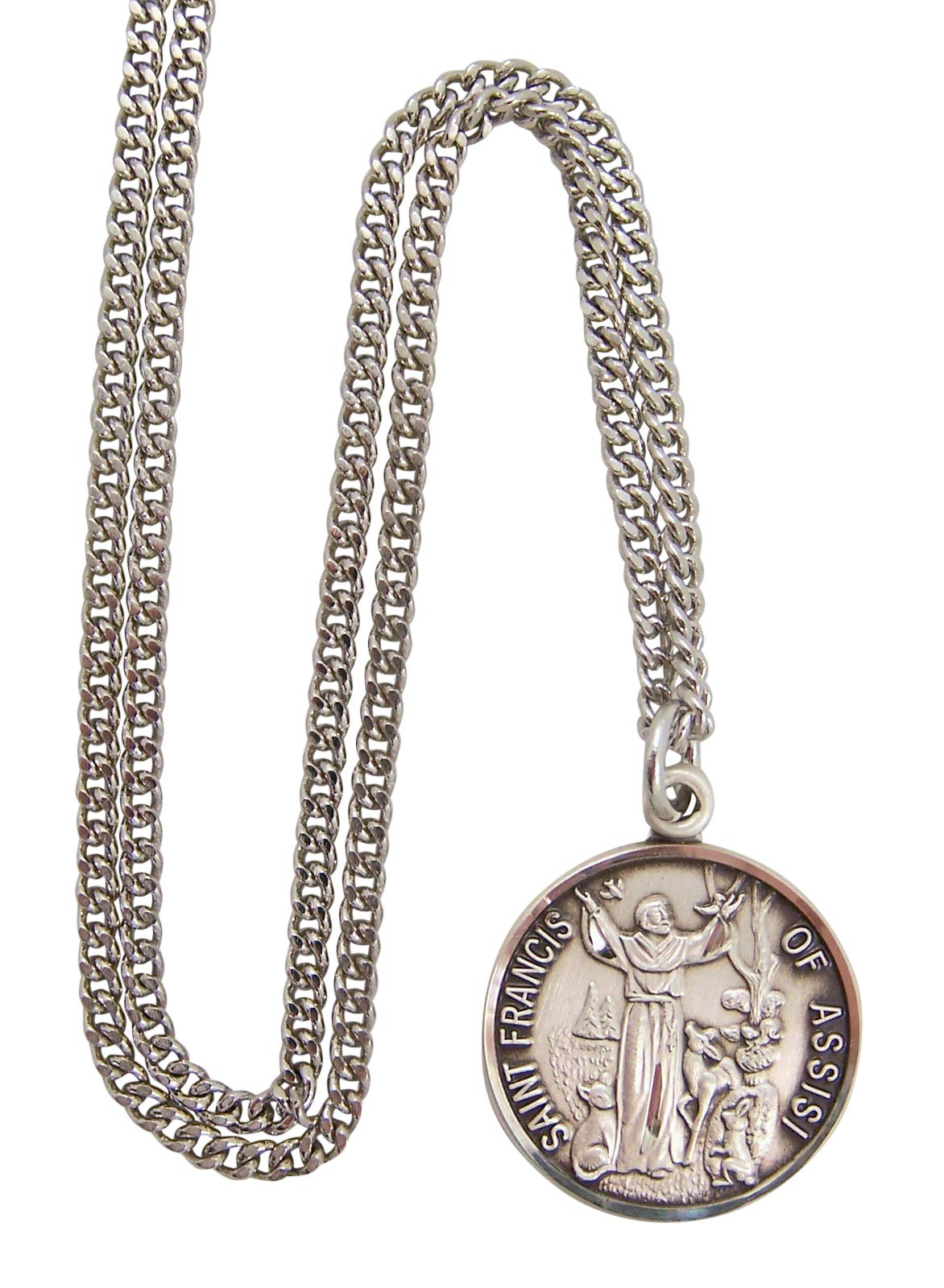 Sterling Silver Catholic Patron Saint Francis of Assisi Round Medal Pendant, 13/16 Inch