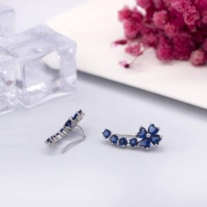 YOQUCOL Blue Sapphire-color Flower Shape Zirconia Crystal Wrap Ear Vines Climbers Earrings For Women