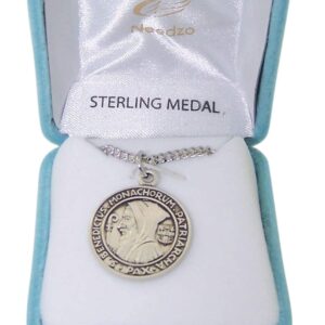 Sterling Silver Saint Benedict Round Jubilee Medal Pendant, 9/10 Inch