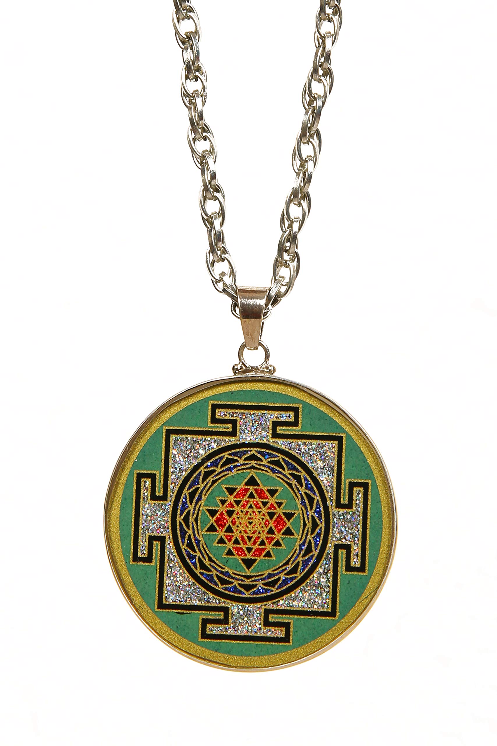 Shri Yantra Pendant Melachite Green and Silver for All by Power Pendants/Pendant Necklace for Women & Men, Best Gift Ideas…