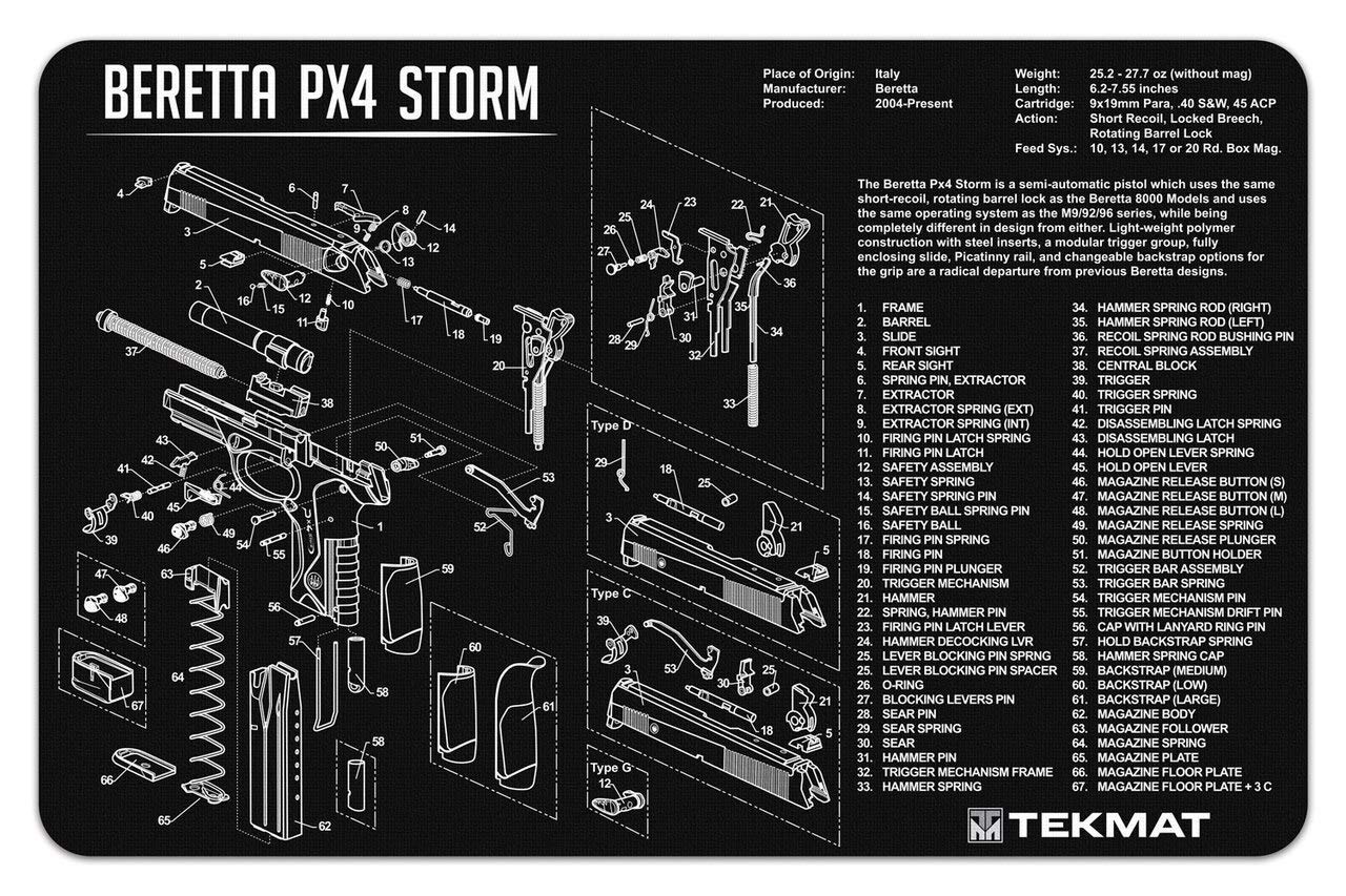 TekMat Beretta PX 4 Storm Gun Cleaning Mat, Black, TEK-R17-BER-PX4, One Size