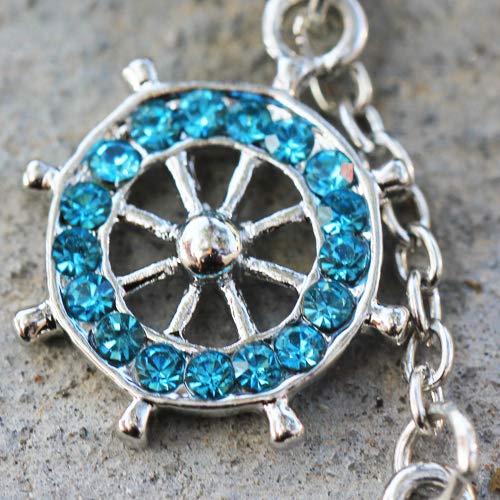 Pierced Owl Aqua Ship Wheel and Anchor Dangle Charm Nautical Belly Button Navel Ring