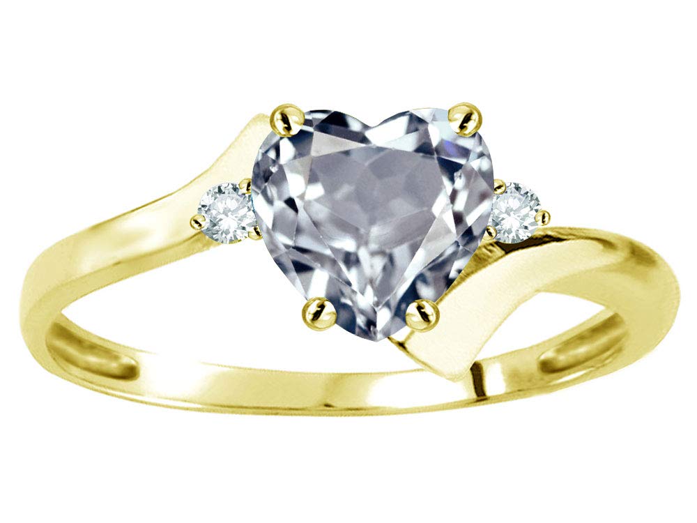 Star K Heart Shape 6mm Genuine Aquamarine bypass Ring 10 kt Yellow Gold Size 6