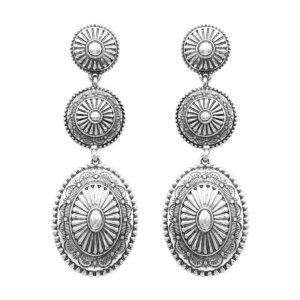 rosemarie collections women's statement western style triple concho dangle earrings, 2.87" (oval concho)