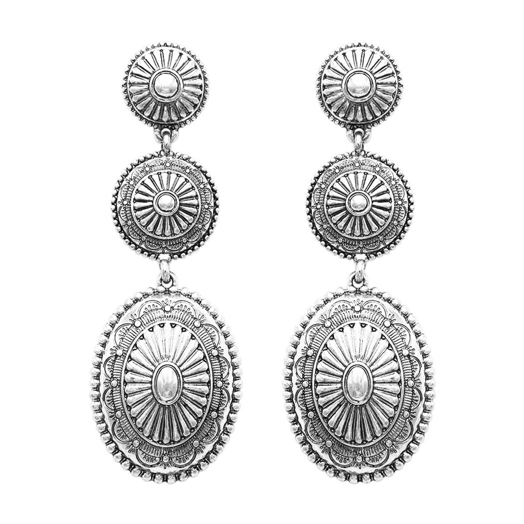 Rosemarie Collections Women's Statement Western Style Triple Concho Dangle Earrings, 2.87" (Oval Concho)