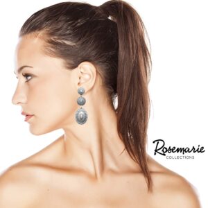 Rosemarie Collections Women's Statement Western Style Triple Concho Dangle Earrings, 2.87" (Oval Concho)