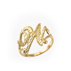 sparkle-cut letter initial script ring in 10k yellow gold (letter w, size 10.75)