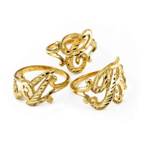 Sparkle-Cut Letter Initial Script Ring In 10K Yellow Gold (Letter W, Size 10.75)