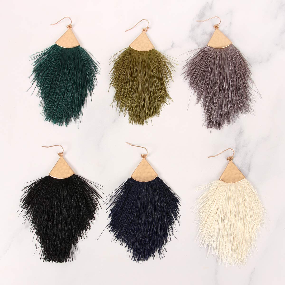 Bohemian Silky Thread Fan Fringe Tassel Statement Earrings - Lightweight Strand Feather Shape Dangles (Feather Fringe - Hot Pink)