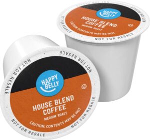 amazon brand - happy belly medium dark roast coffee pods, house blend, compatible with keurig 2.0 k-cup brewers, 100 count