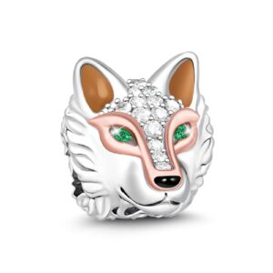 GNOCE Ancient Wolf Charms for Bracelet 925 Sterling Silver Bead Animal Wolf head Charms For Women Mother's Day Men