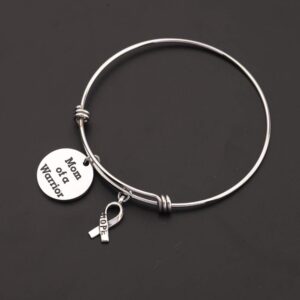 KUIYAI Mom of a Warrior Bracelet Inspirational Cancer Awareness Motivation Gifts (Silver)