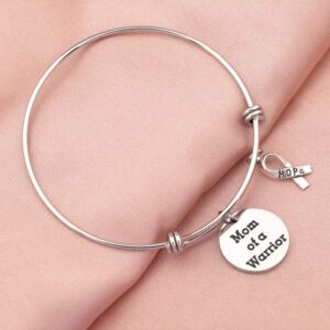 KUIYAI Mom of a Warrior Bracelet Inspirational Cancer Awareness Motivation Gifts (Silver)